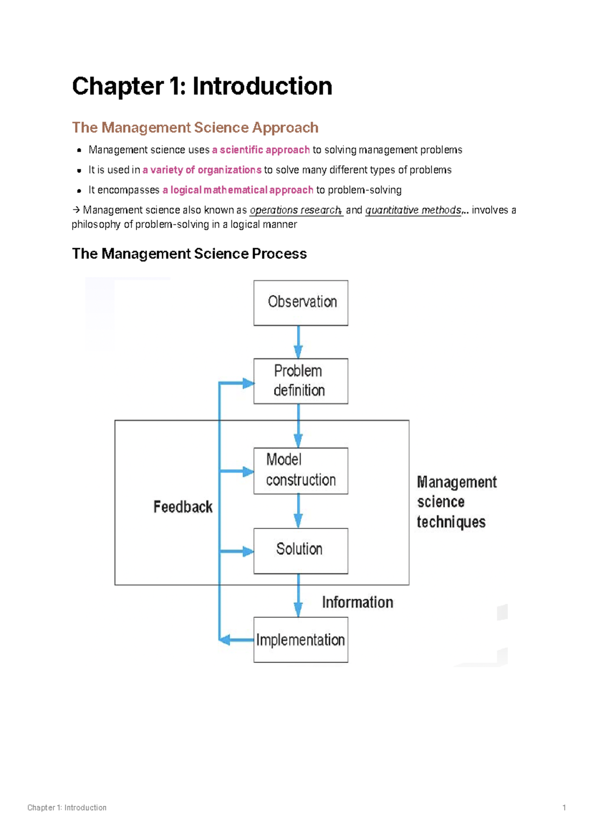 Management Science - Introduction - Chapter 1 Introduction 1 Chapter 1: Introduction The ...