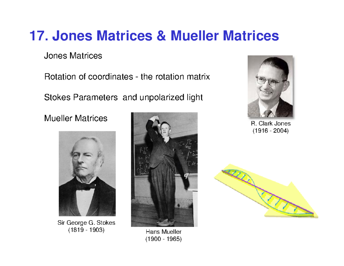 Jones Matrices & Mueller Matrices - 17. Jones Matrices & Mueller ...
