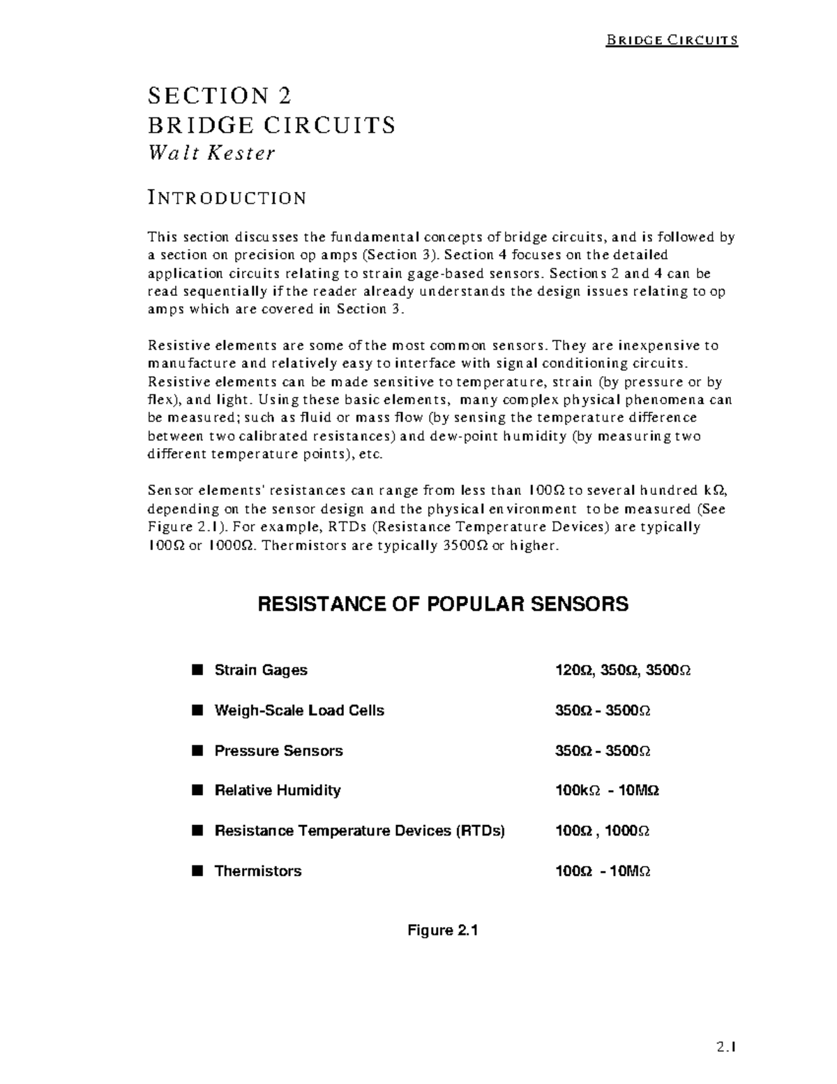 Bridge notes 0 - SECTION 2 BRIDGE CIRCUITS Walt Kester INTRODUCTION ...