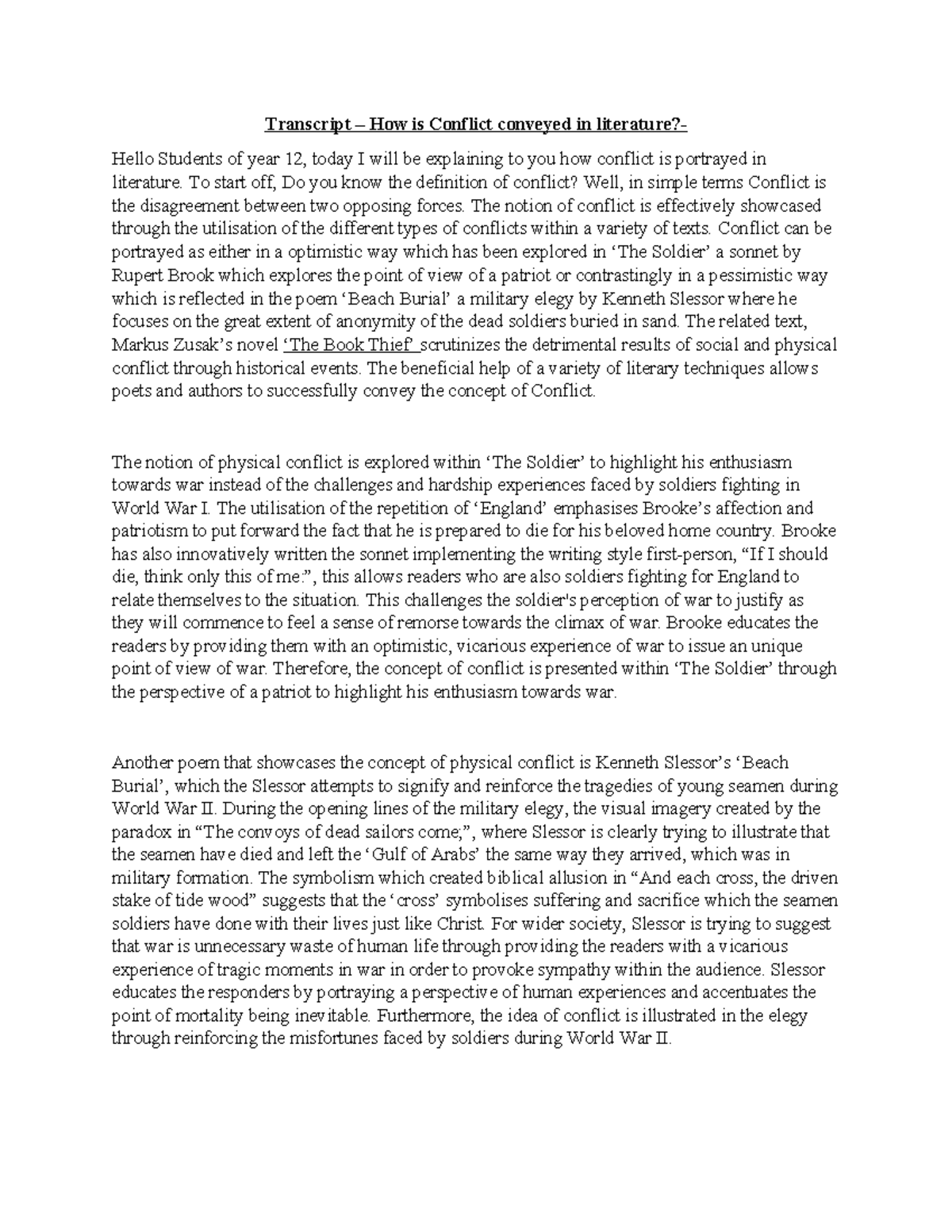 How is conflict portrayed in literature - Transcript – How is Conflict ...