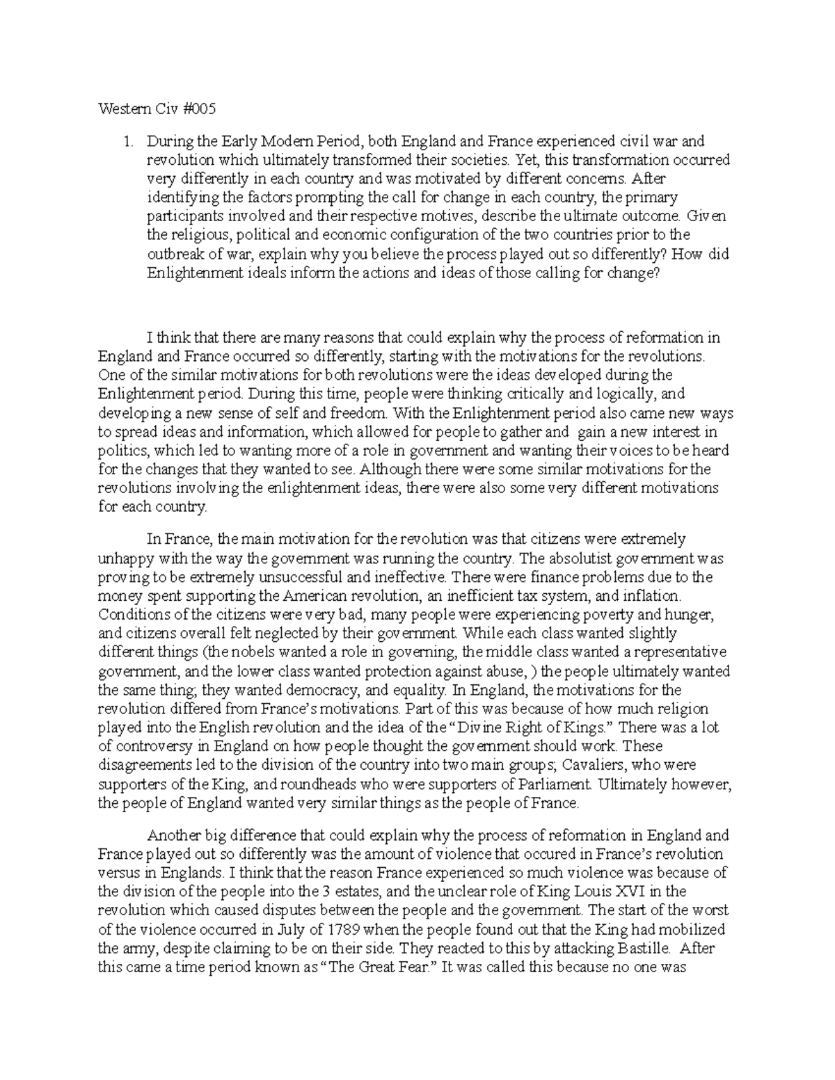 Mid Term Exam - Mid Term Exam Essays, HIST101 Western Civ Modern ...