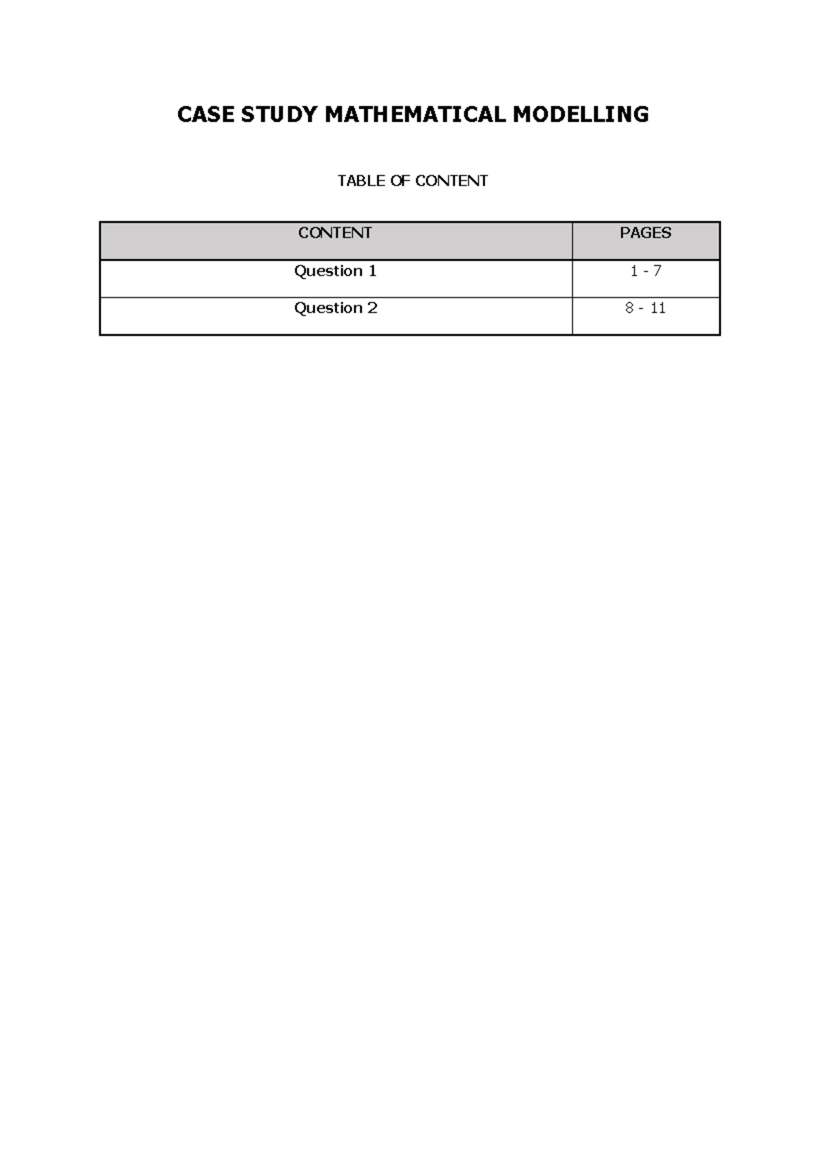 Mathematical Modelling: Case Study - CASE STUDY MATHEMATICAL MODELLING ...