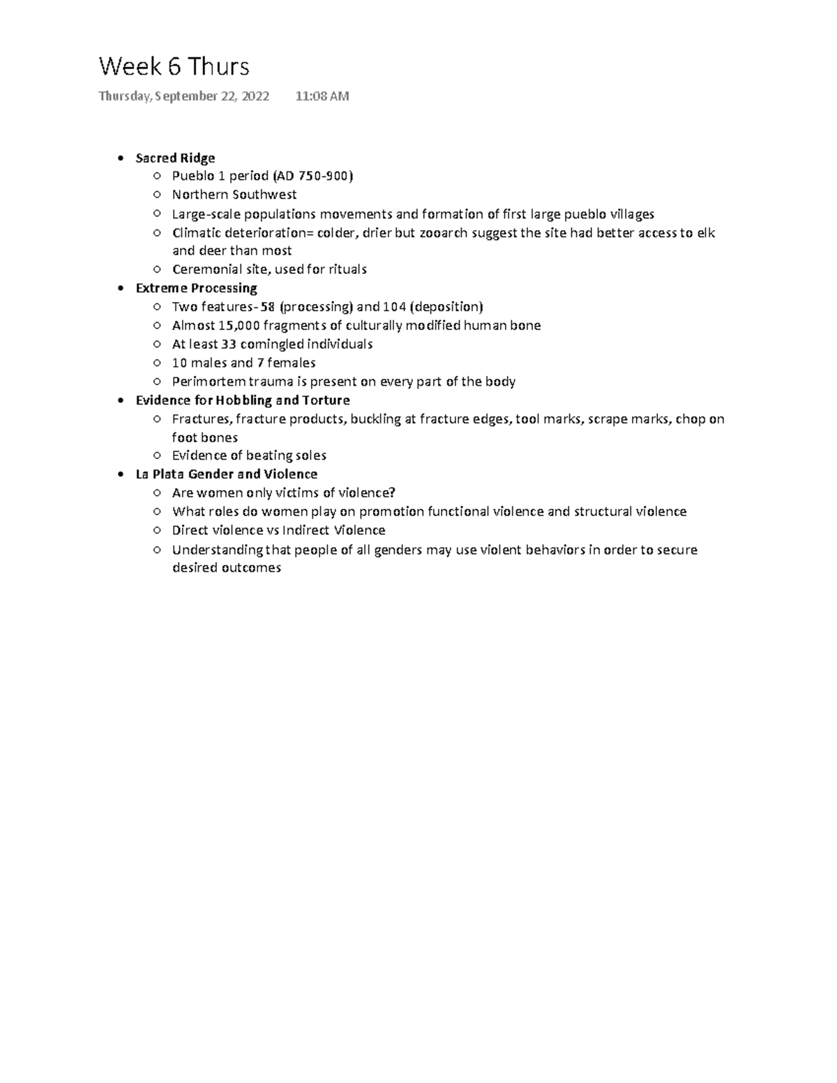 Week 6 Notes - Sacred Ridge Pueblo 1 period (AD 750-900) Northern ...