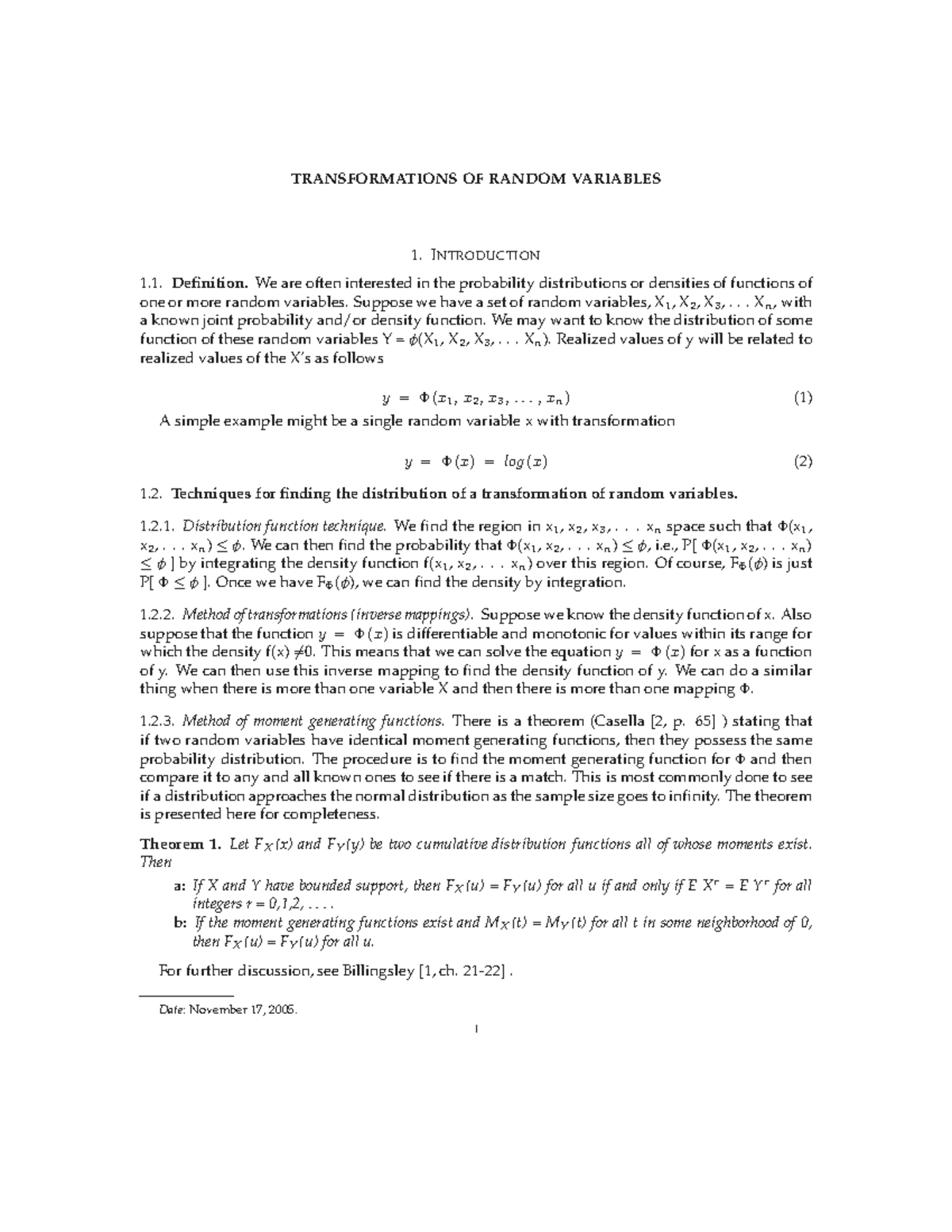 Transformation of Variables - INTRODUCTION Definition. We are often ...