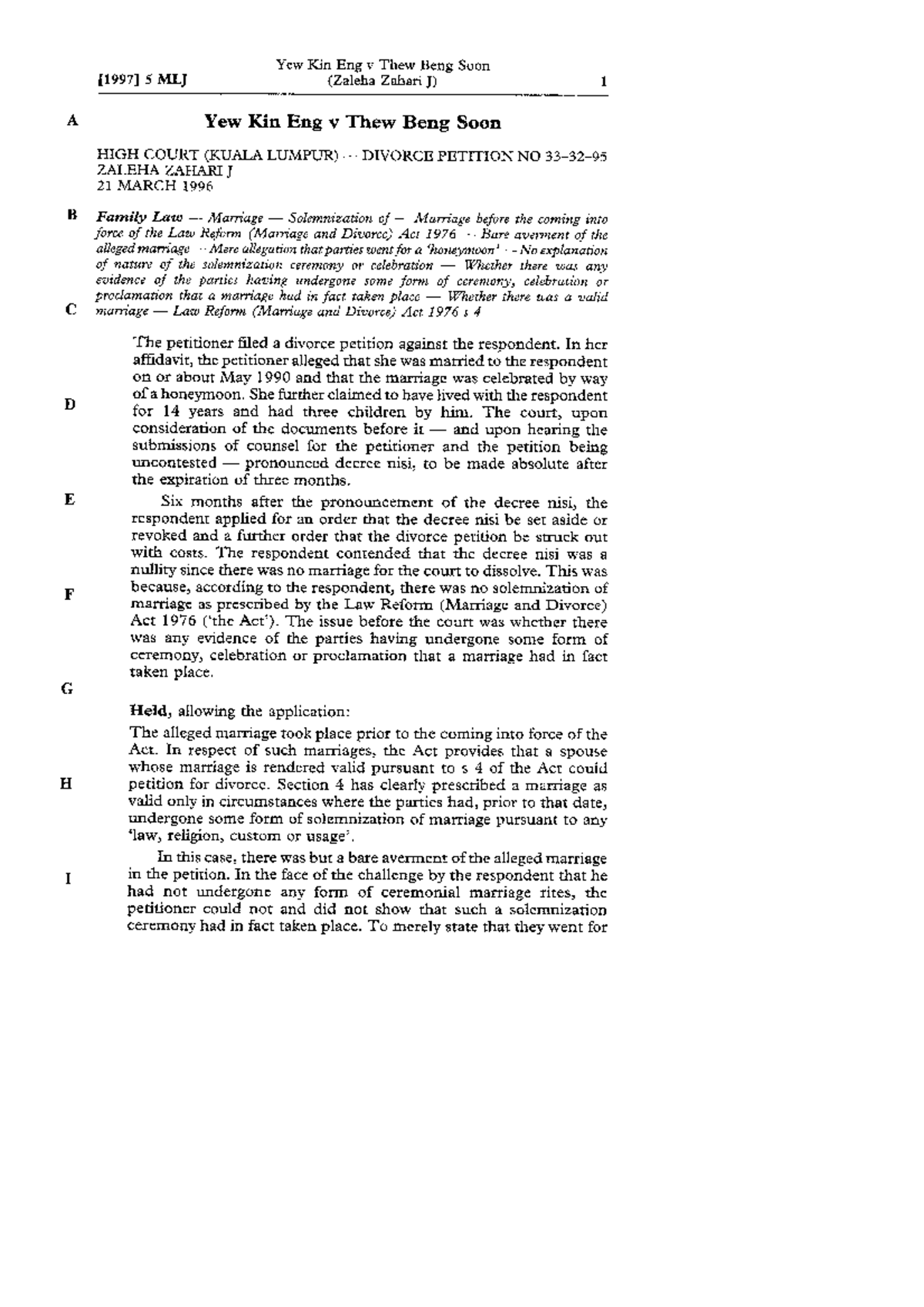 YEW KIN ENG v THEW BENG SOON - Family Law - Studocu