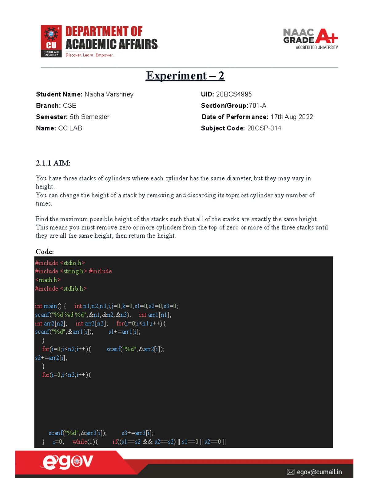 Worksheet-2 CC - practical material - Experiment – 2 Student Name ...