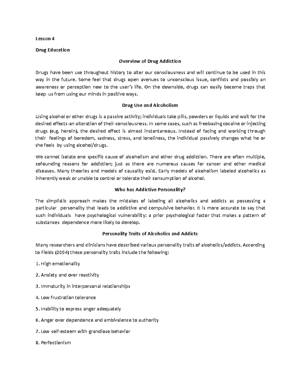 Reading-Material - fasf - Lesson 4 Drug Education Overview of Drug ...