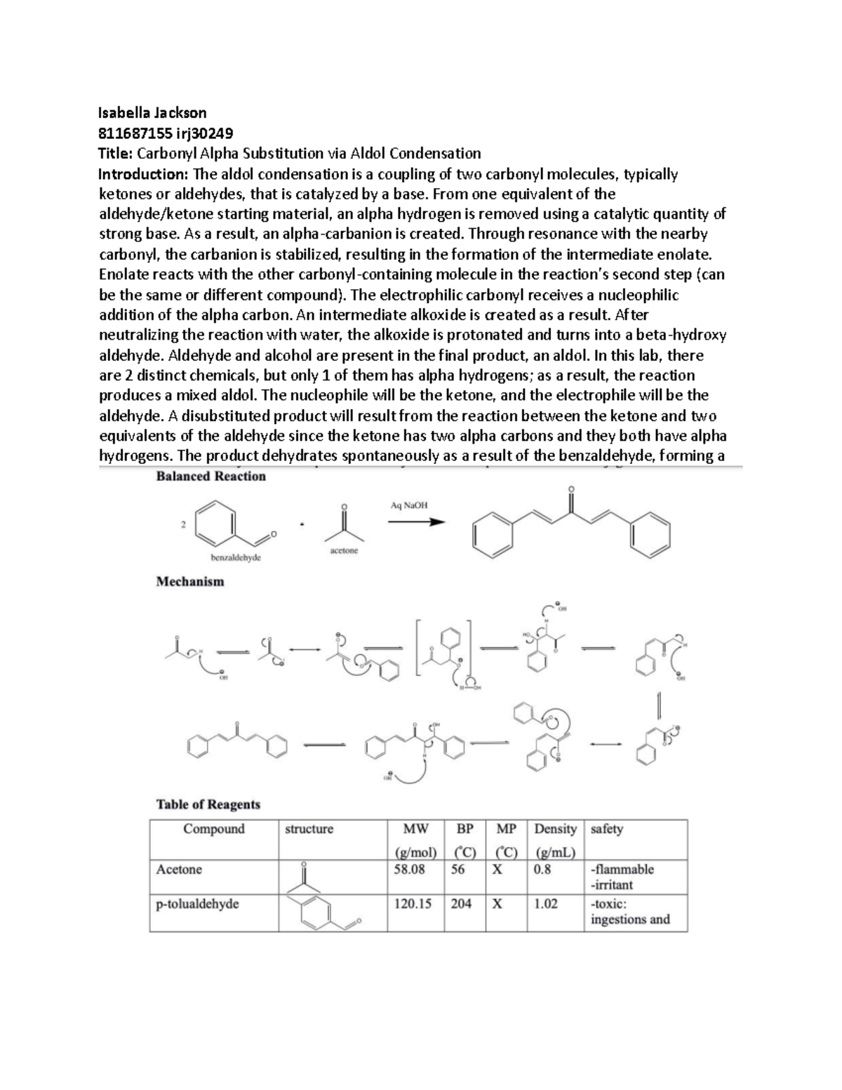 Carbonyl Alpha Substitution via Aldol Condensation I - Isabella Jackson ...