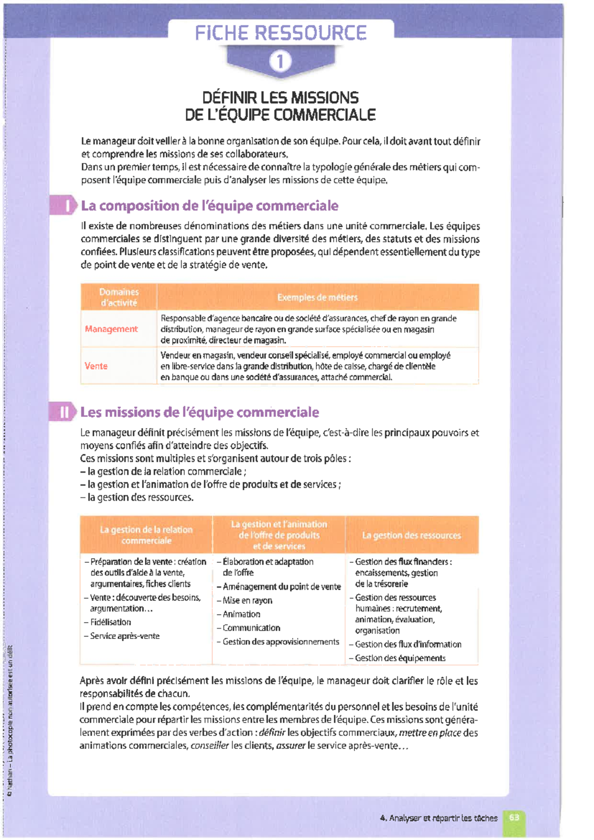 Fiche Ressource définition de l'équipe commerciale - Logistique - Studocu