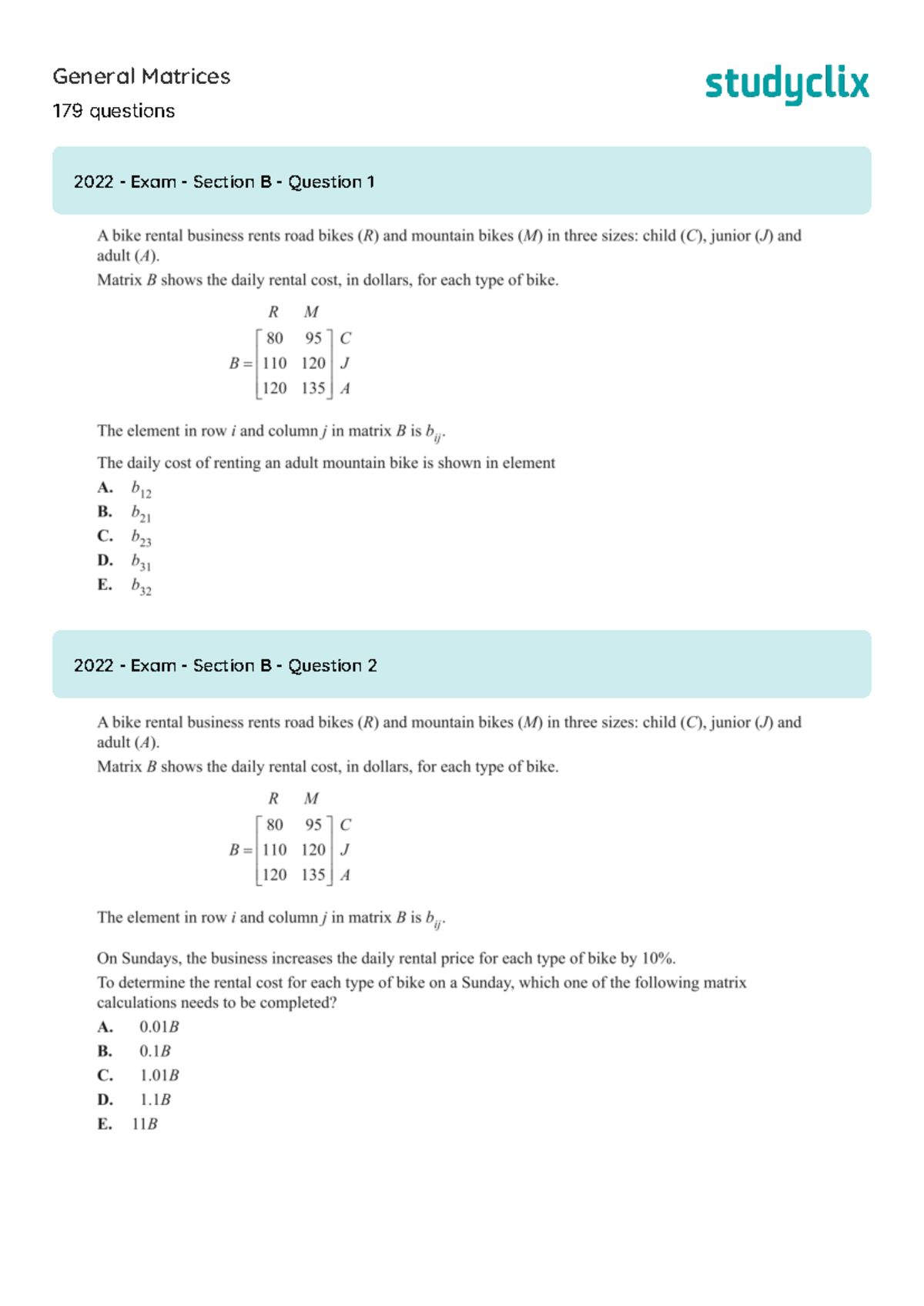 General Matrices Questions - General Matrices 179 questions 2022 - Exam ...
