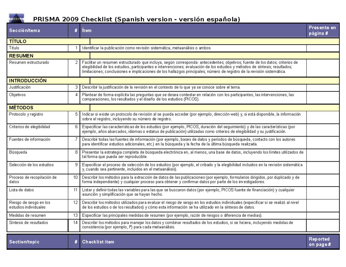 revision sistematica prisma 2020 - PRISMA 2009 Checklist (Spanish ...