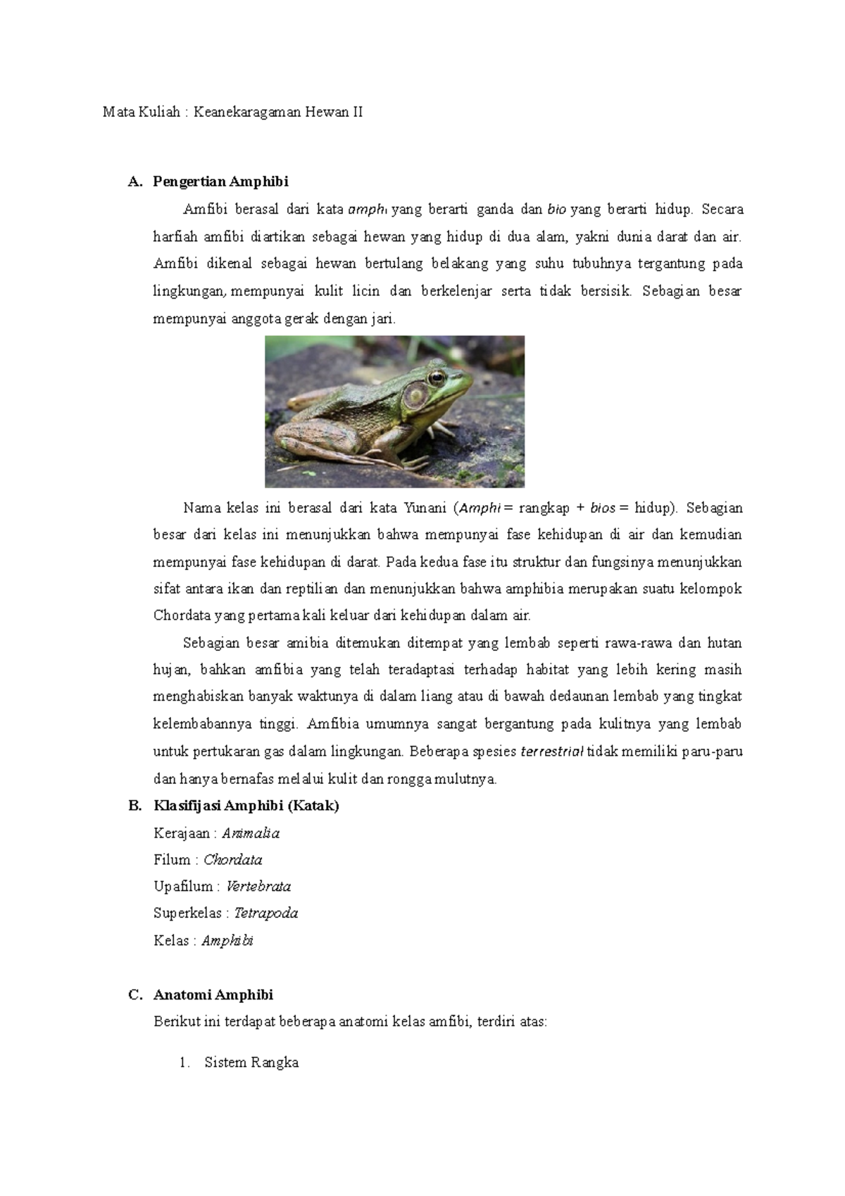 KH Amphibi - Keanekaragaman Hewan (KH) - Mata Kuliah : Keanekaragaman ...
