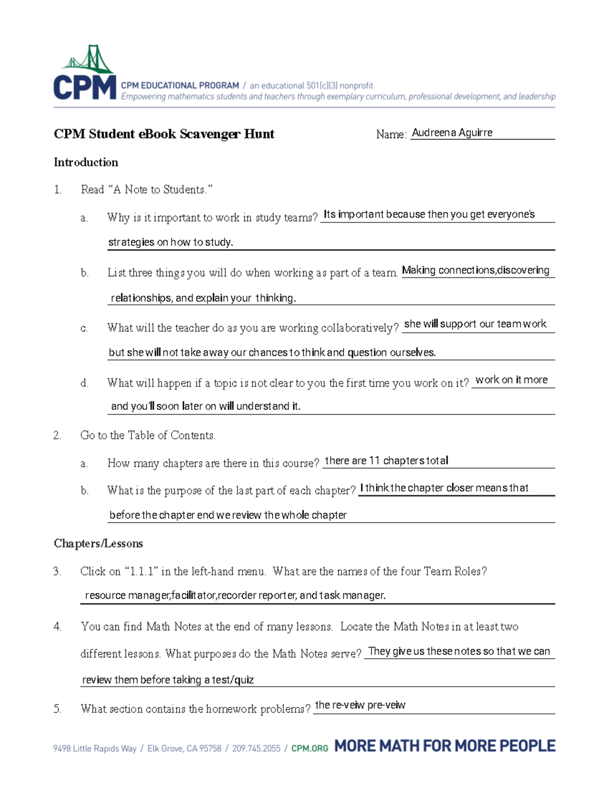 CPM student scavenger hunt - CPM Student eBook Scavenger Hunt Name ...