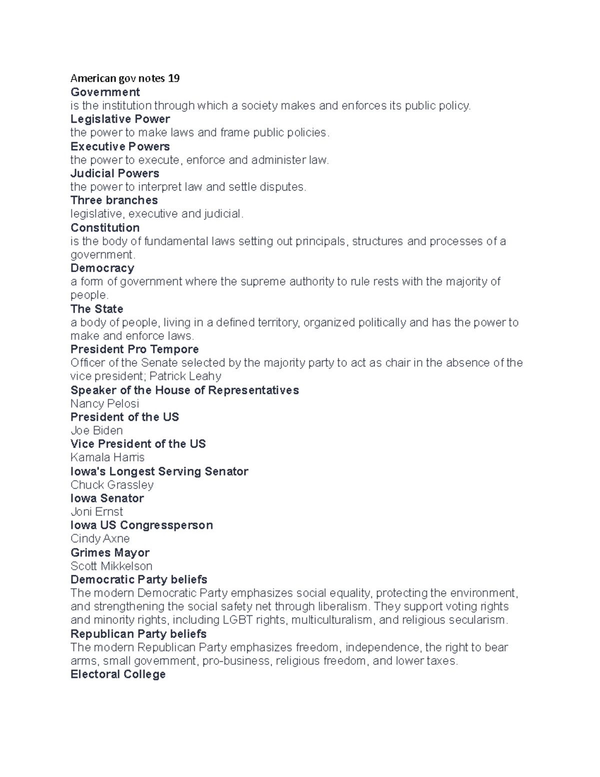 American gov notes 19 - Legislative Power the power to make laws and ...