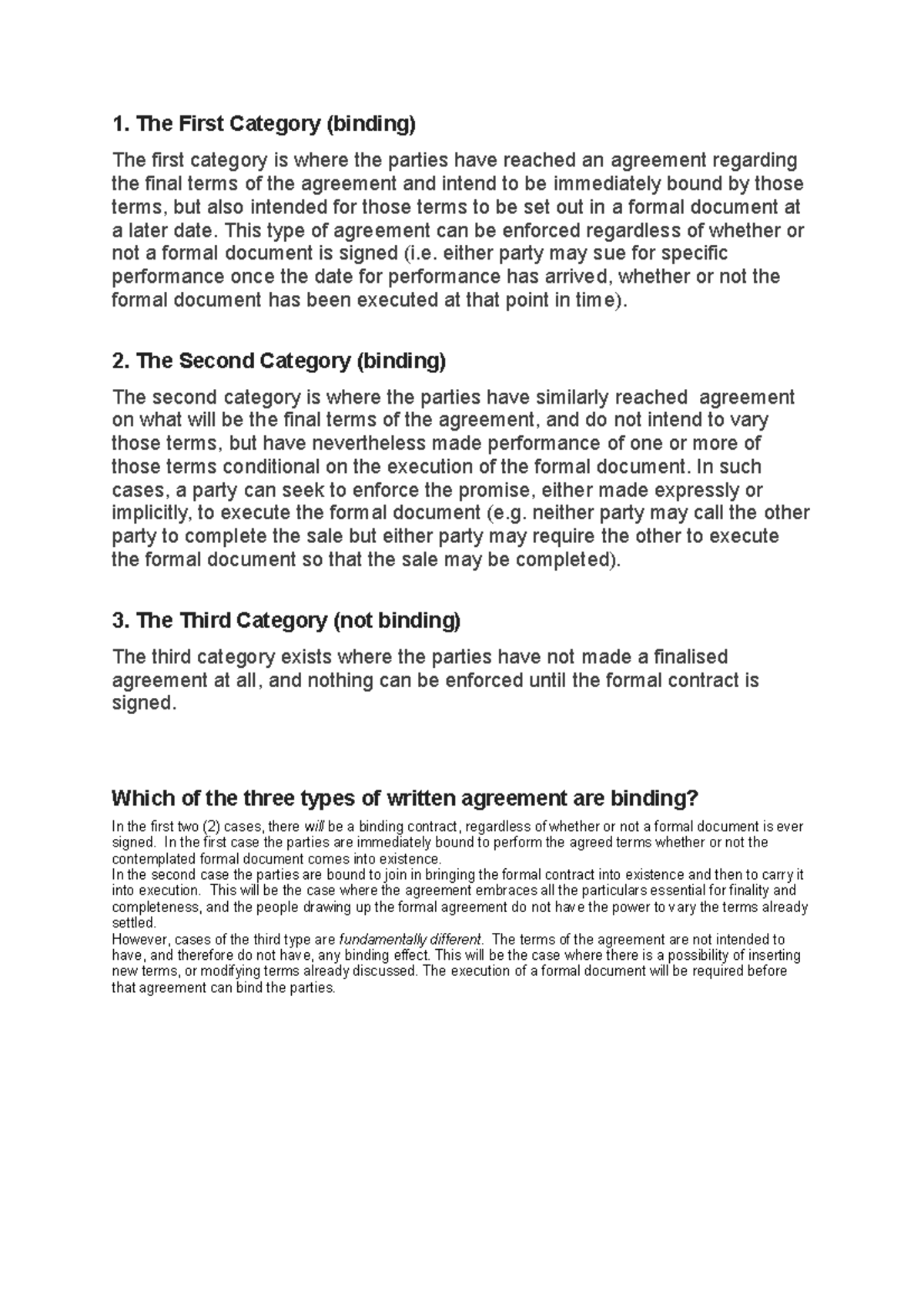 Masters v Cameron (1954) - The First Category (binding) The first ...