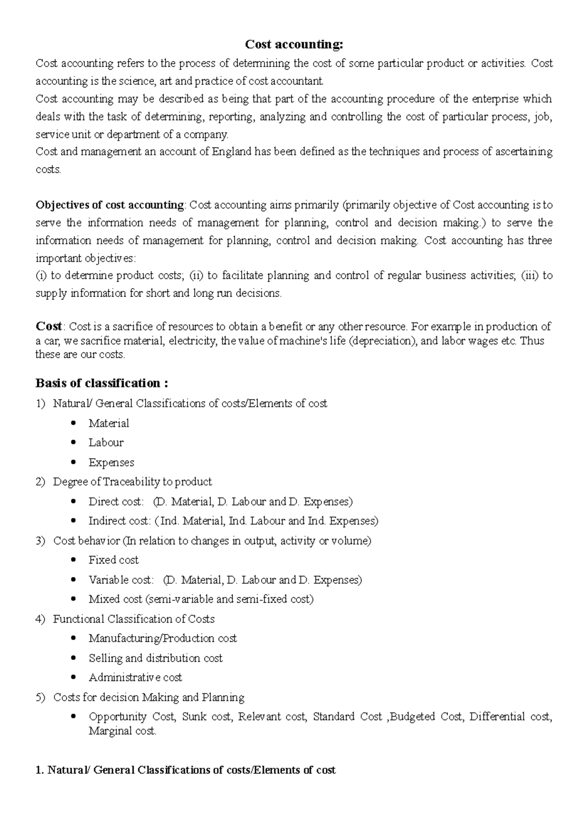 Costing - :) HELLO - Cost accounting: Cost accounting refers to the ...