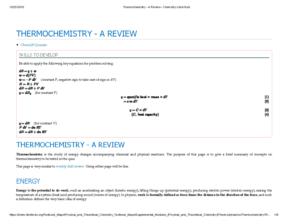 Thermochemistry - The purpose of this page is to give a brief summary ...