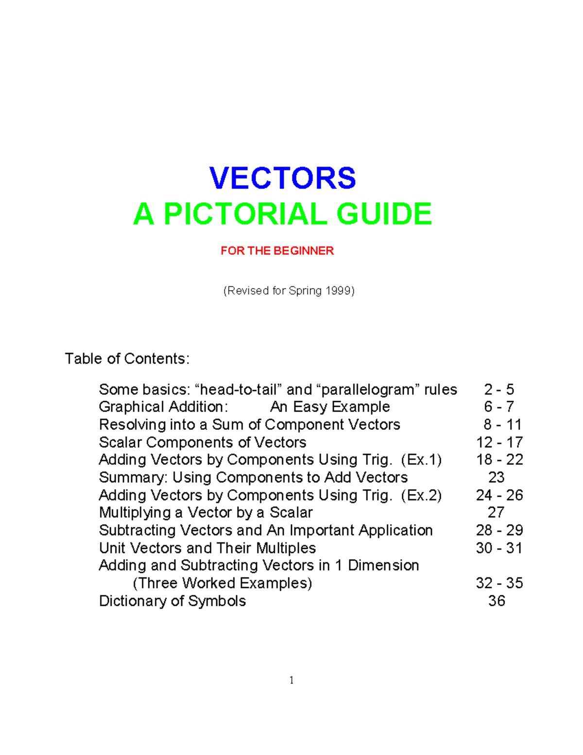 Vectors-A Pictorial Guide For The Beginner - VECTORS A PICTORIAL GUIDE ...