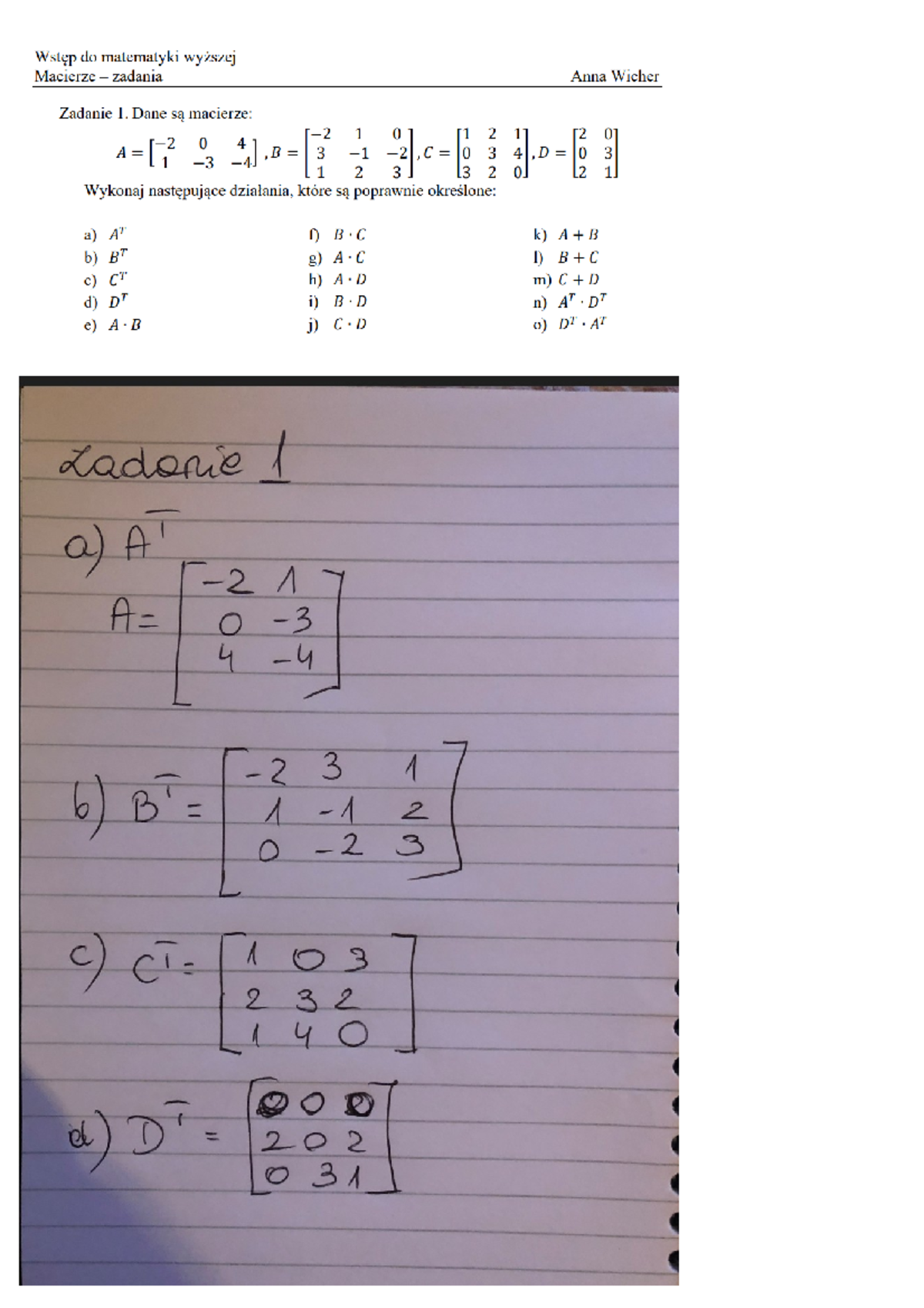 Macierze zadanie 2 Matematyka - Dziady cz. III - notatka - c) 4 x 2 – 8 ...