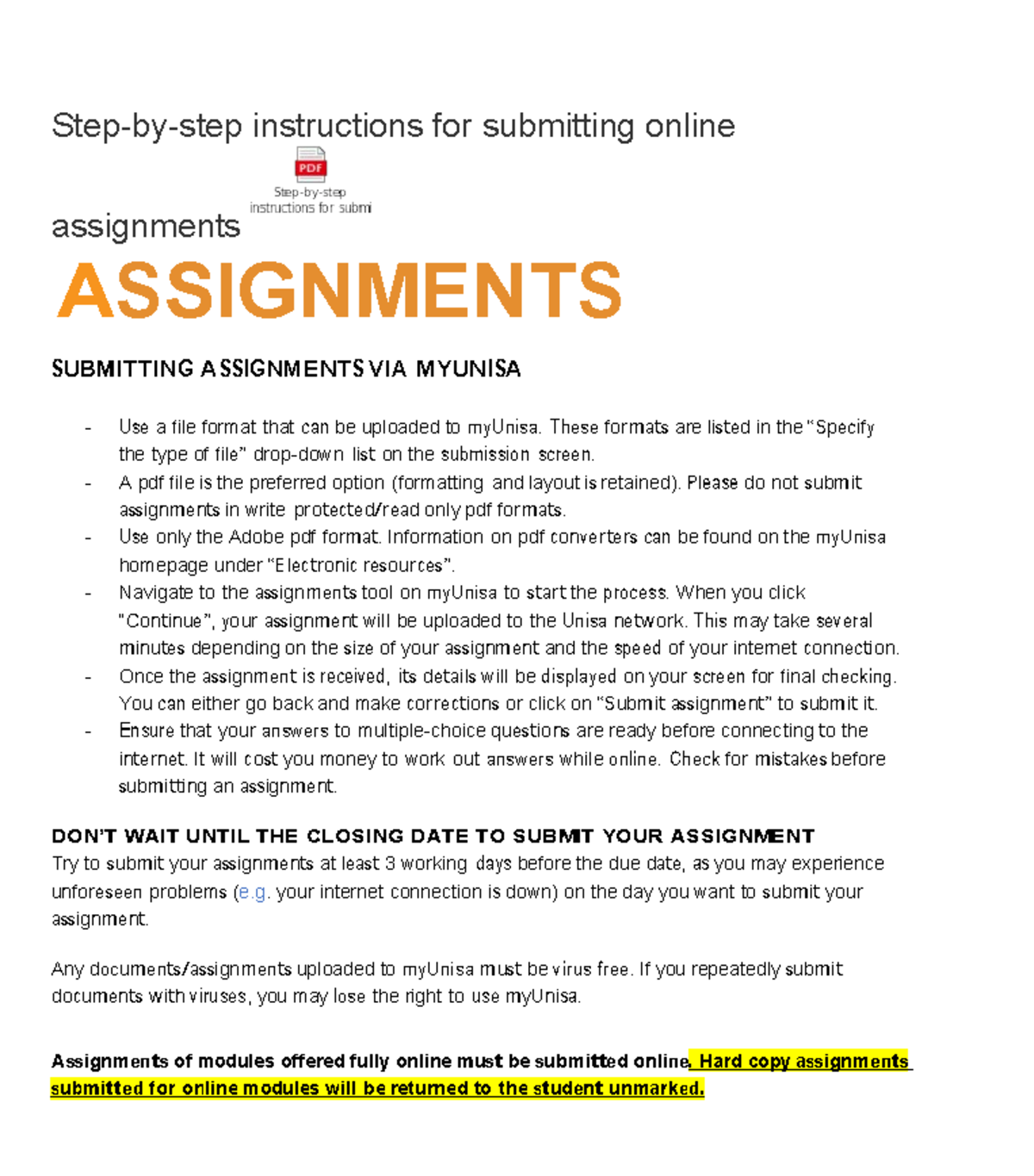 Step by Step instruction for submitting online assignments Feb 2022 - Step-by-step instructions ...