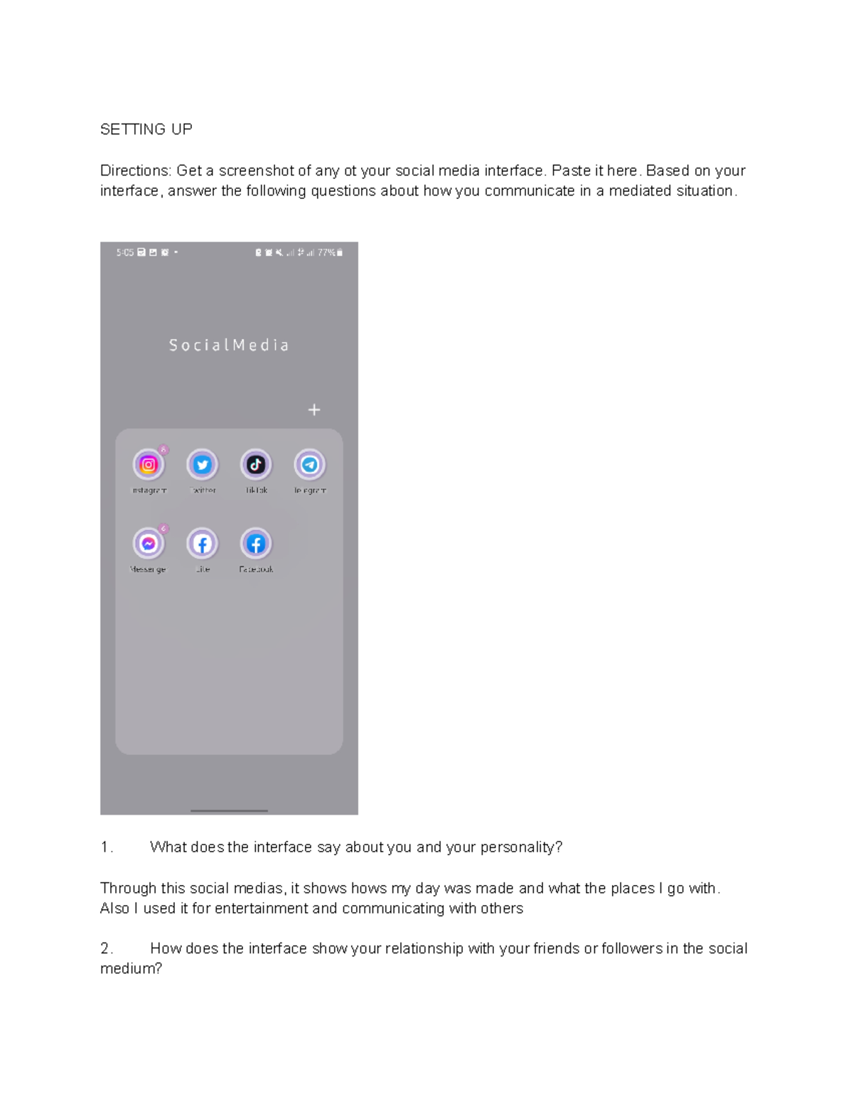 UNIT 6 Setting UP - Unit 6 Lesson - SETTING UP Directions: Get a ...