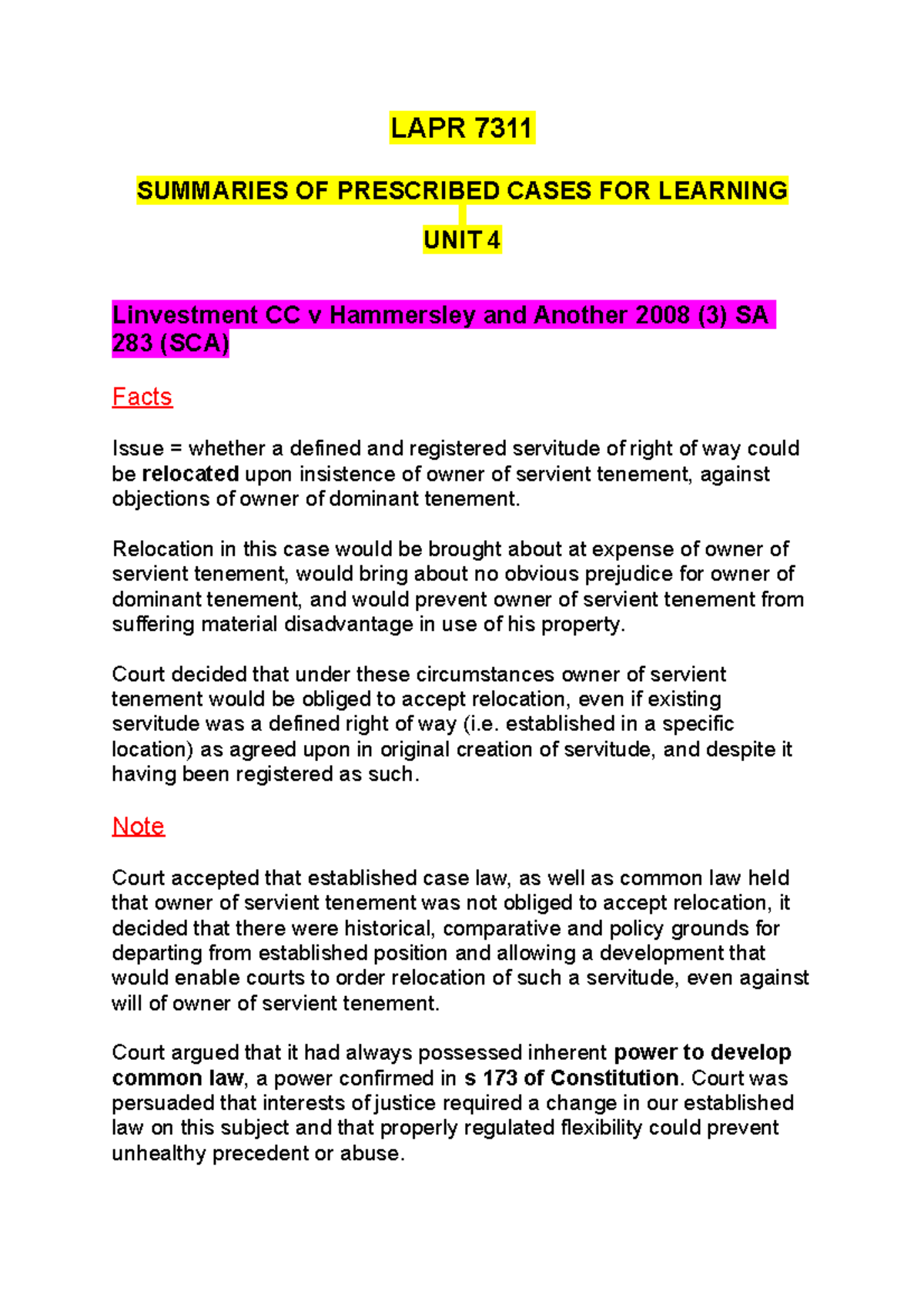 LAPR 7311 CASE Summaries FOR Learning UNIT 4 2018 - LAPR 7311 SUMMARIES OF PRESCRIBED CASES FOR ...