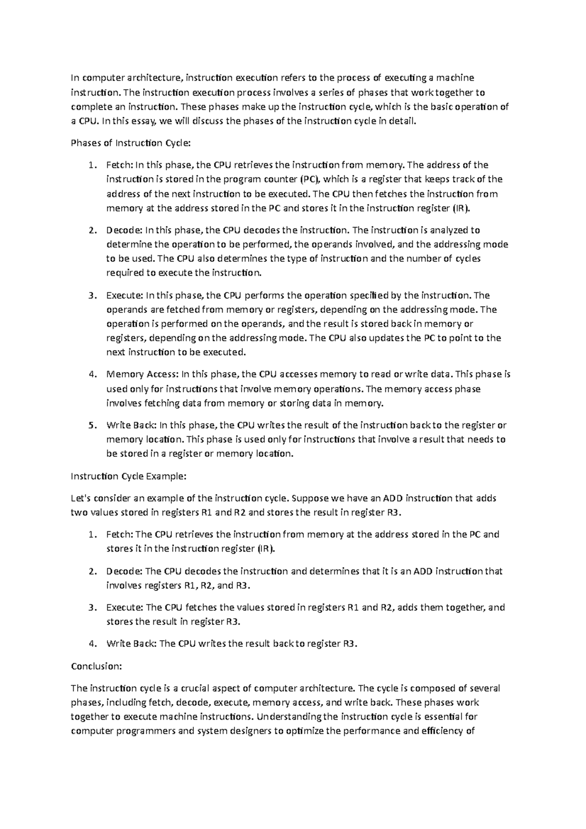 Instruction Execution The Instruction Execution Process Involves A Series Of Phases That Work