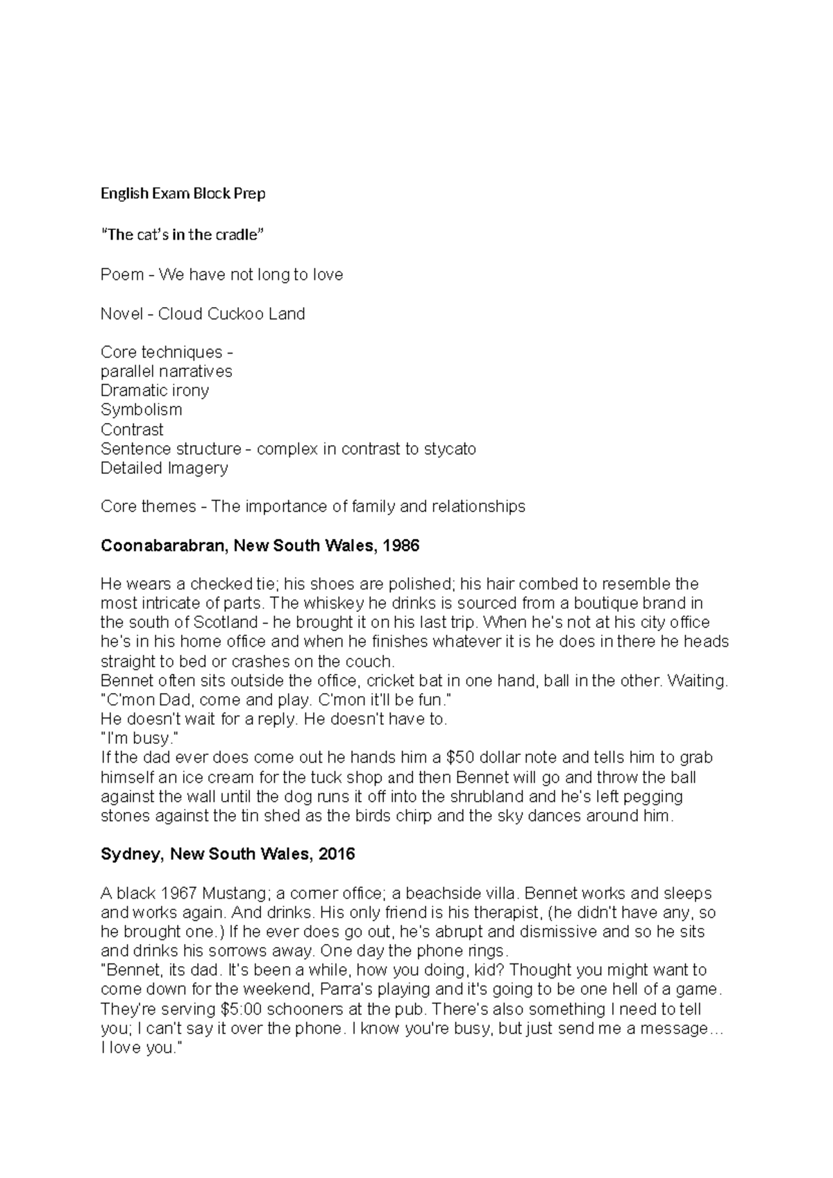 English Exam Block Prep - English Exam Block Prep “The cat’s in the ...
