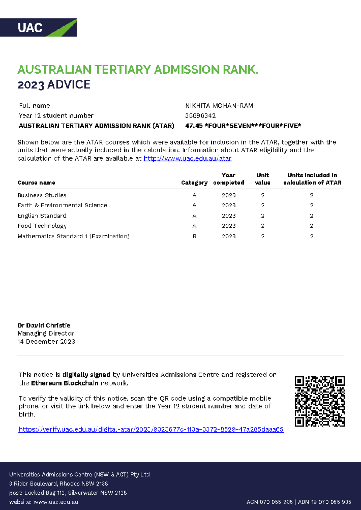 Atar-advice-notice - ATAR notes for the hsc nsw - website: uac.edu ACN ...