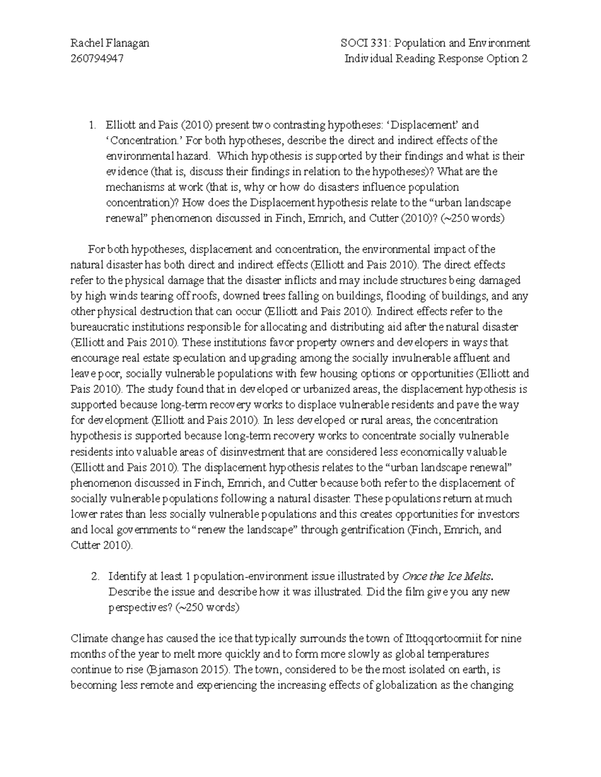 SOCI 331 Individual Reading Response Option 2 - Rachel Flanagan SOCI ...