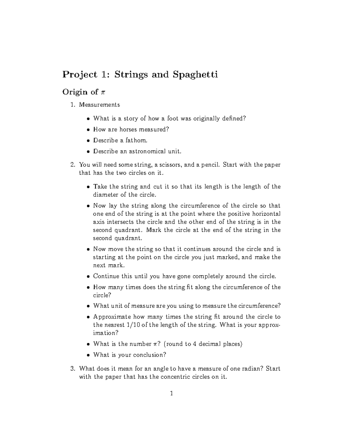 MTH 112 Project 1 - Project 1: Strings and Spaghetti Origin ofπ ...
