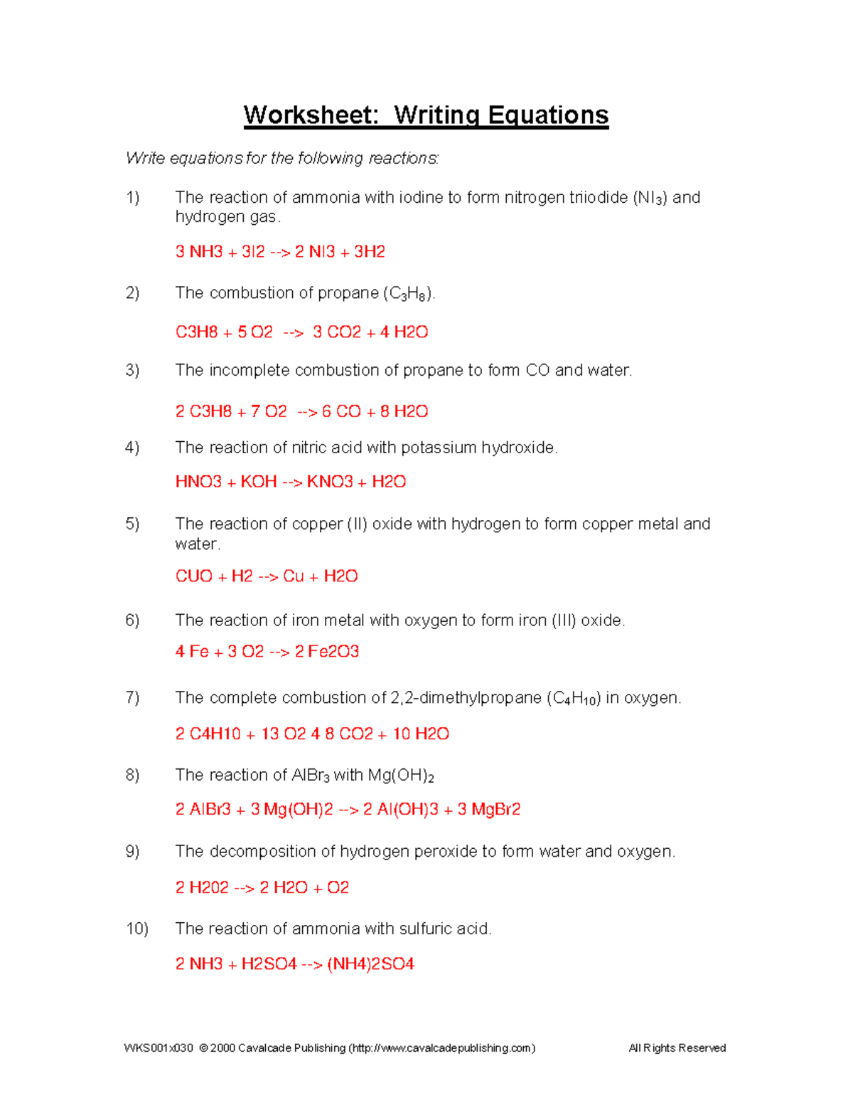 11.a Combustion Worksheet Questions Student - WKS001x030 © 2000 ...