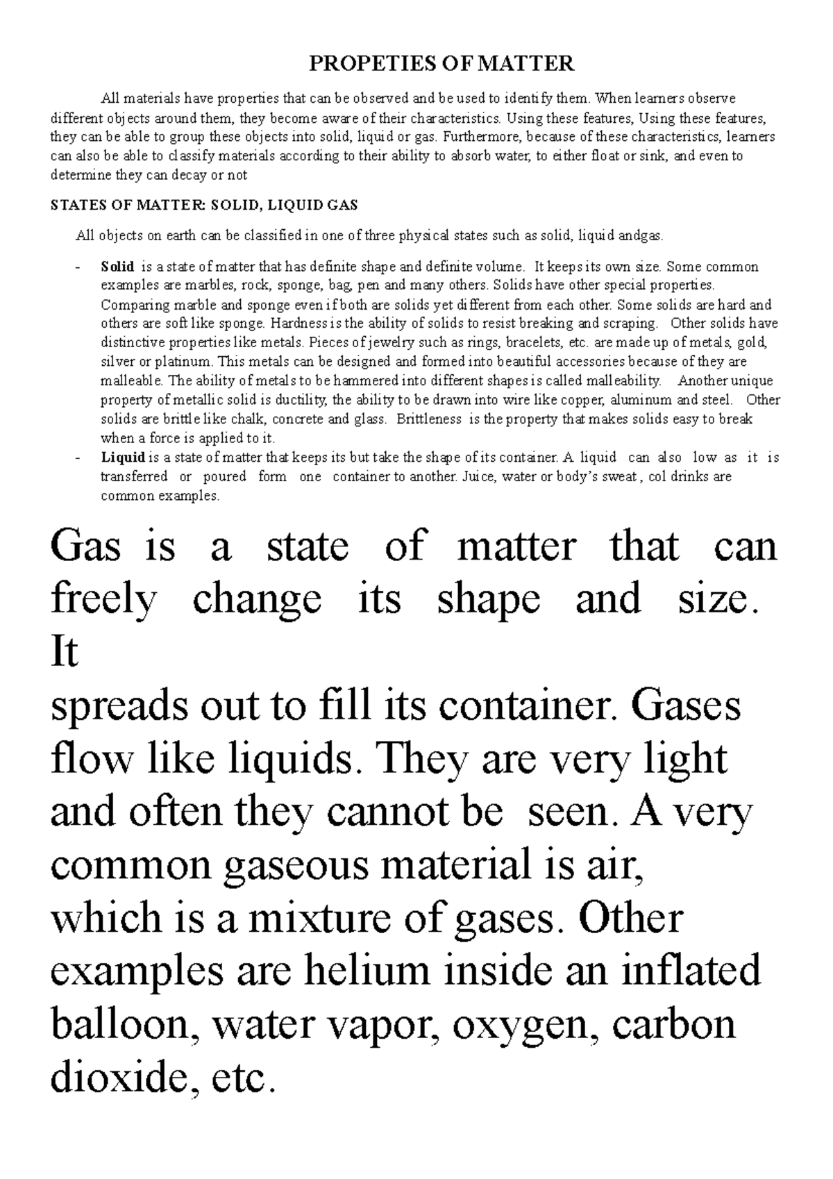 Propeties OF Matter - science - PROPETIES OF MATTER All materials have ...
