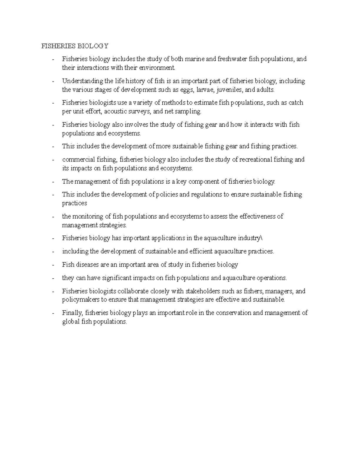 Fisheries Biology Notes 2 - FISHERIES BIOLOGY Fisheries biology ...