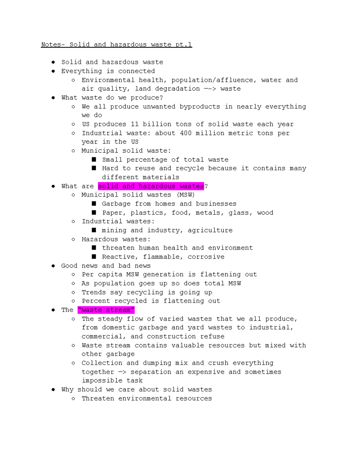 Global Environmental Issues Notes 15 - Notes- Solid and hazardous waste ...