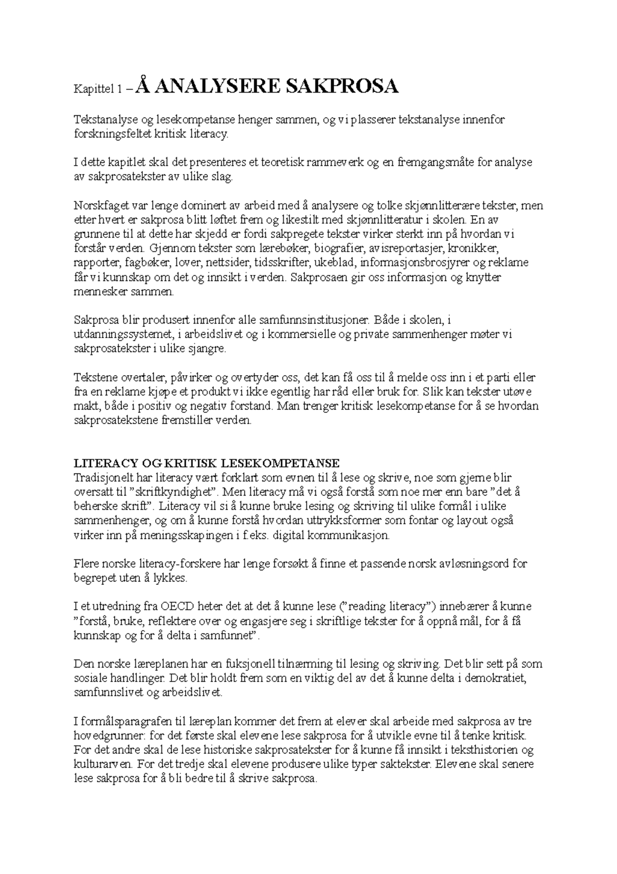 Tekstanalyse - ei innføring - Kapittel 1 – Å ANALYSERE SAKPROSA ...