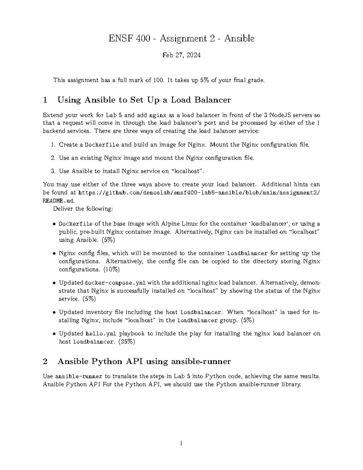 ENSF400 Assignment 2 Ansible - ENSF 400 - Assignment 2 - Ansible Feb 27 ...