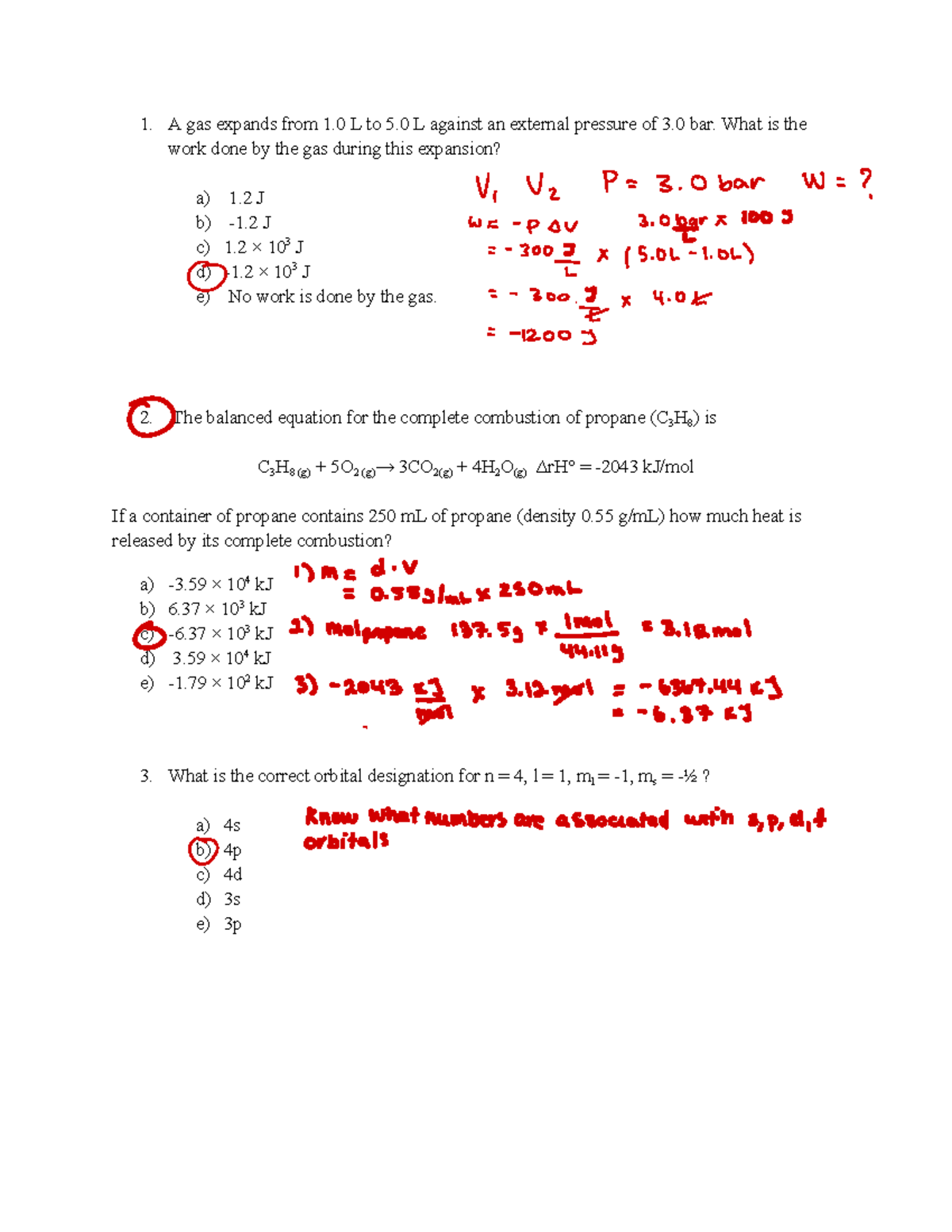 CH110 SI Worksheet 9 - 1. A gas expands from 1 L to 5 L against an external pressure of 3 bar ...