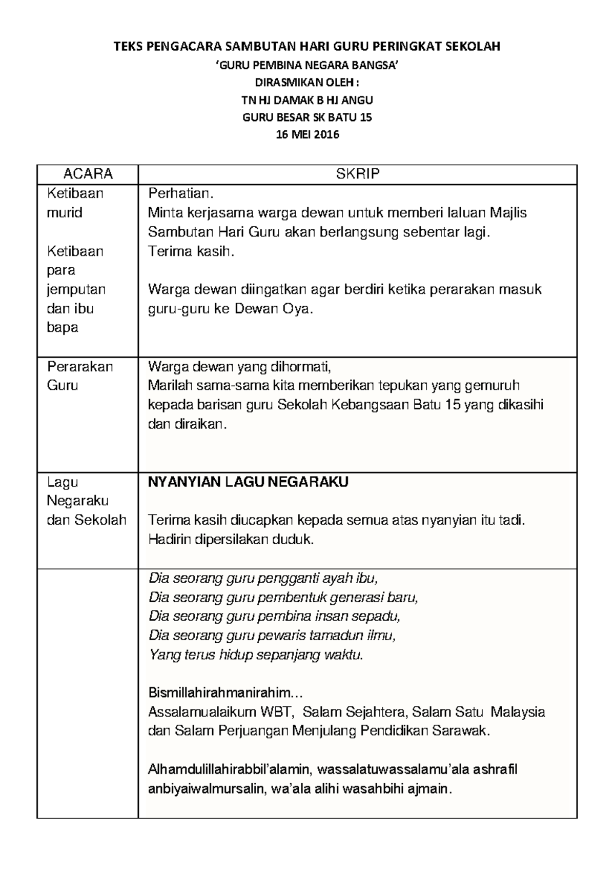 Ilide - TEKS PENGACARA SAMBUTAN HARI GURU PERINGKAT SEKOLAH ‘GURU ...