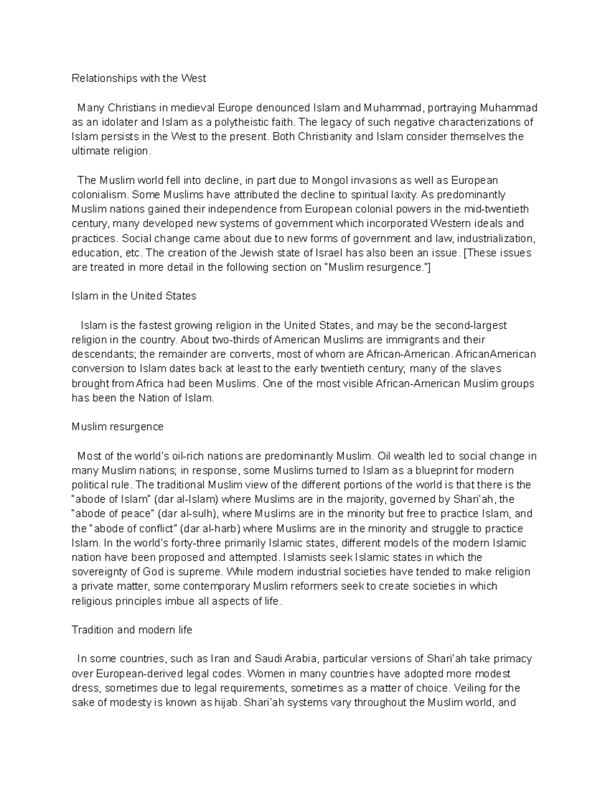 Living Religions pt3 notes - Relationships with the West Many ...