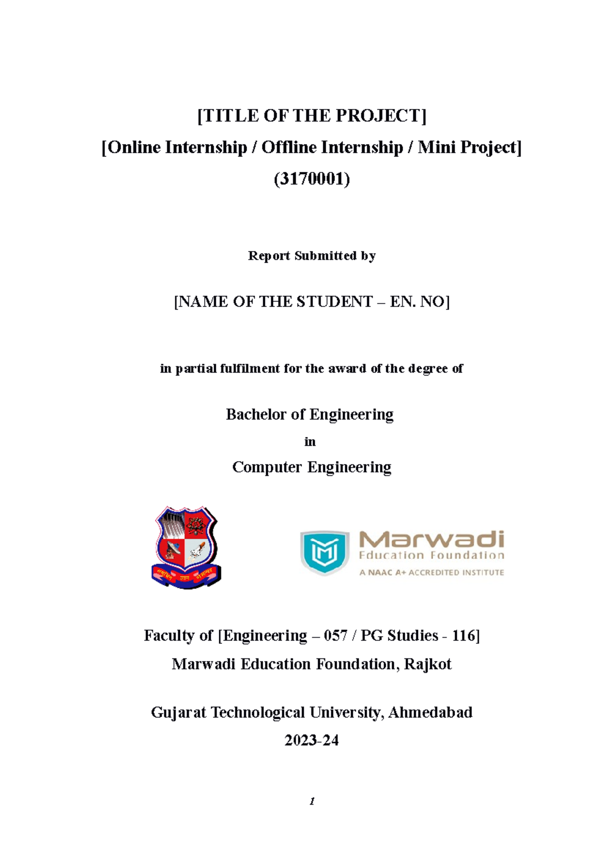 Template for 3170001-Summer Internship Report - [TITLE OF THE PROJECT] [Online Internship ...