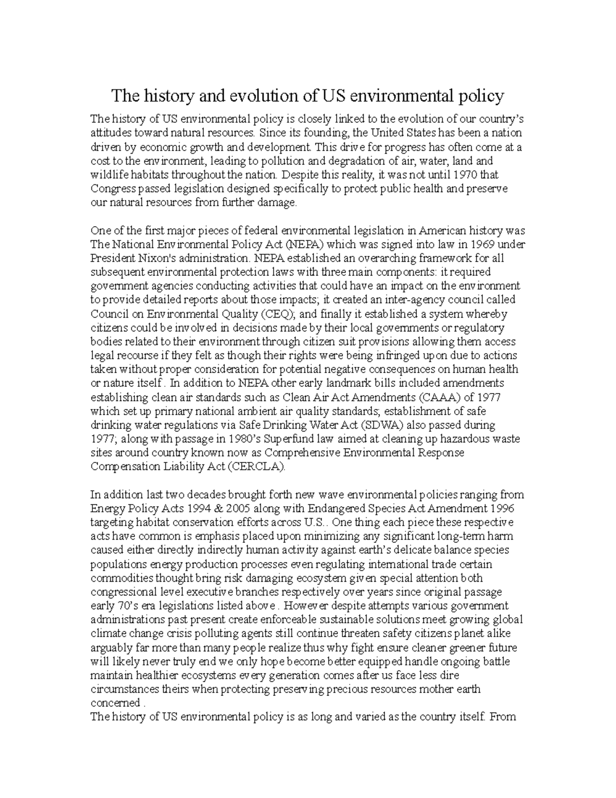 History Of Environmental Policy In The Us – IDGFN