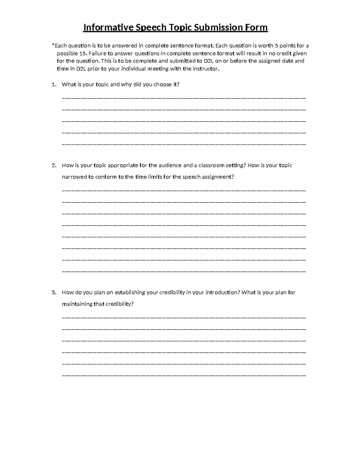 Topic Submission Form - Notes - Informative Speech Topic Submission ...