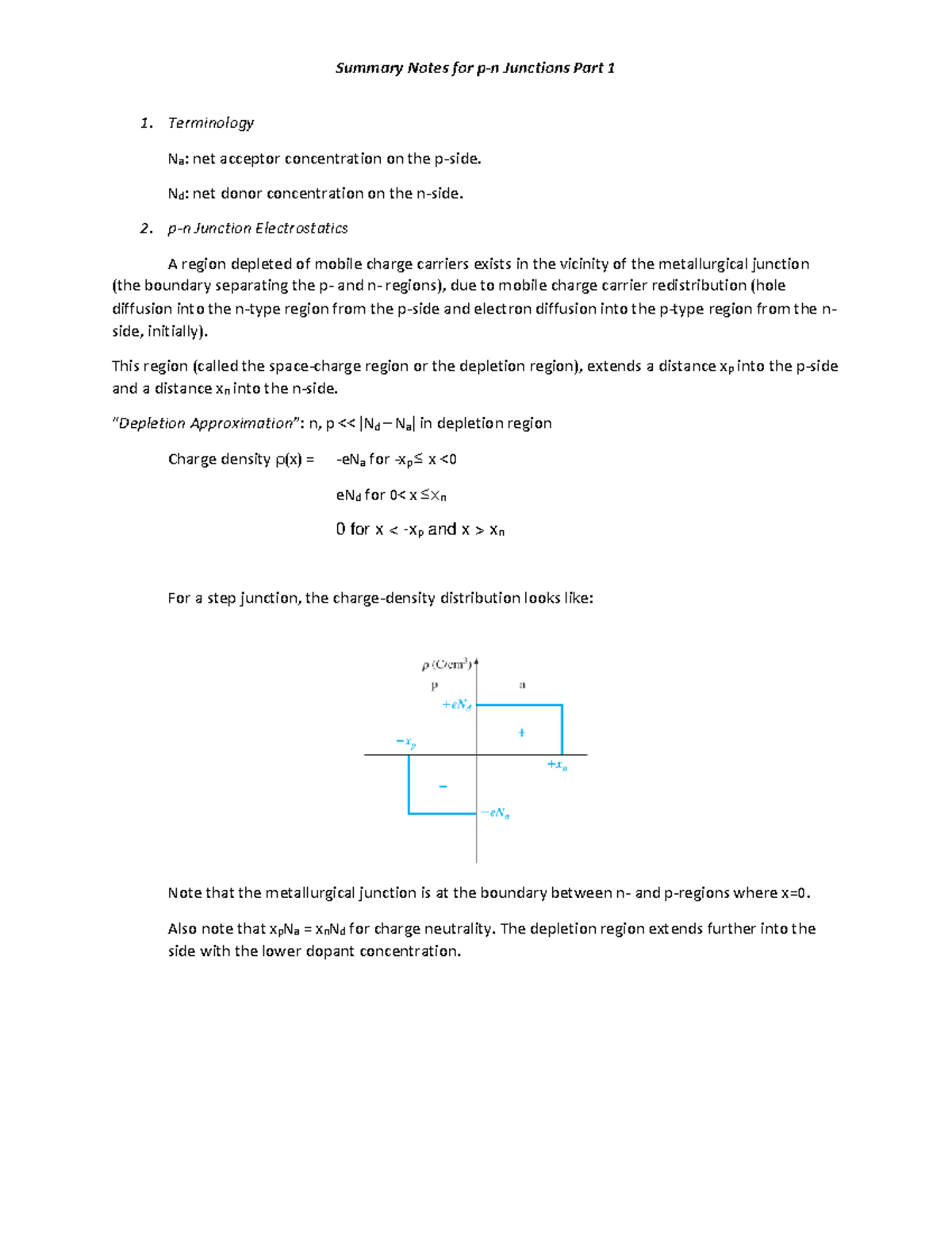 Summary of pn Junction Behavior - Terminology Na: net acceptor concentration on the p-side. Nd ...