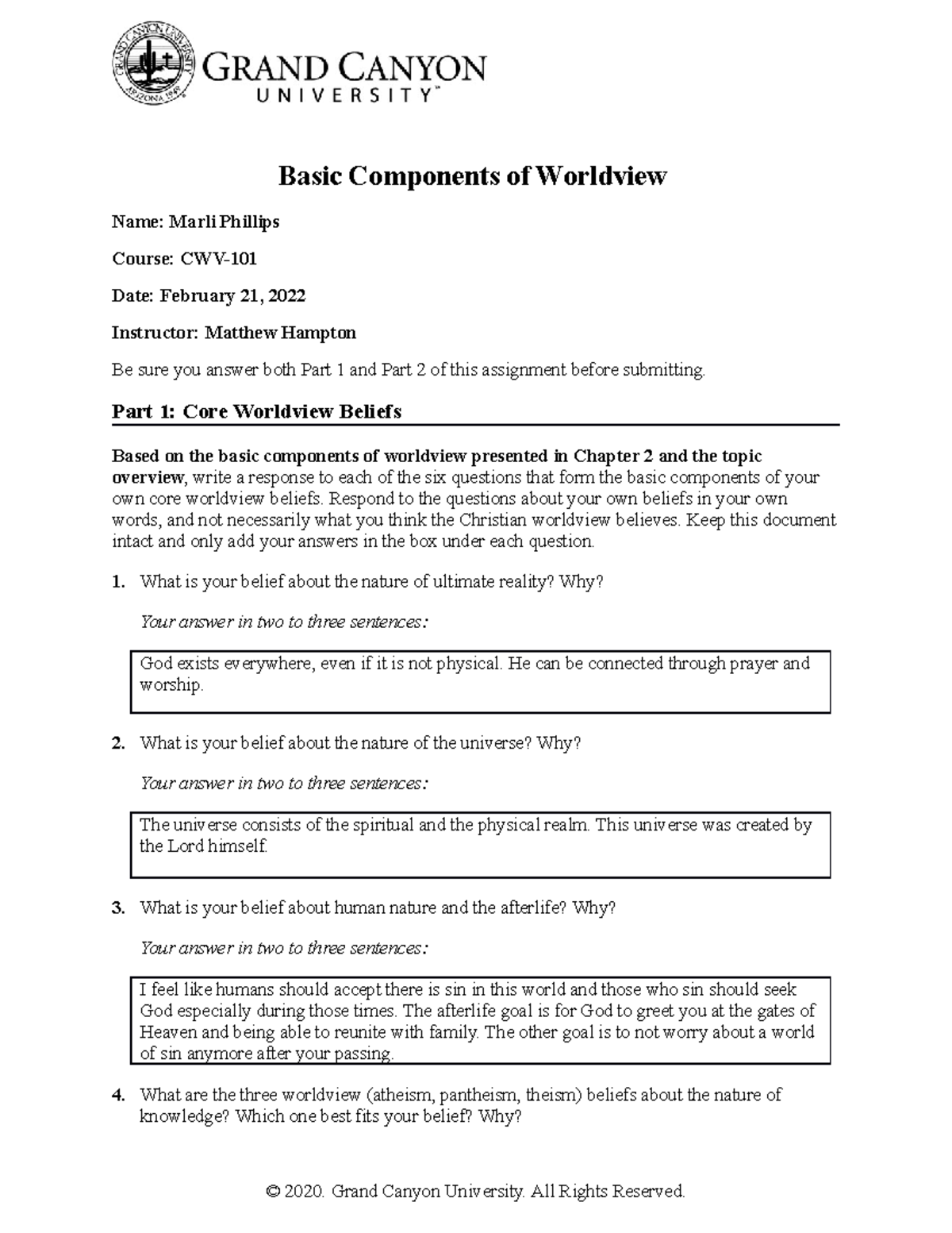 CWV-101-Basic Components Of Worldview 2022 - Basic Components of ...