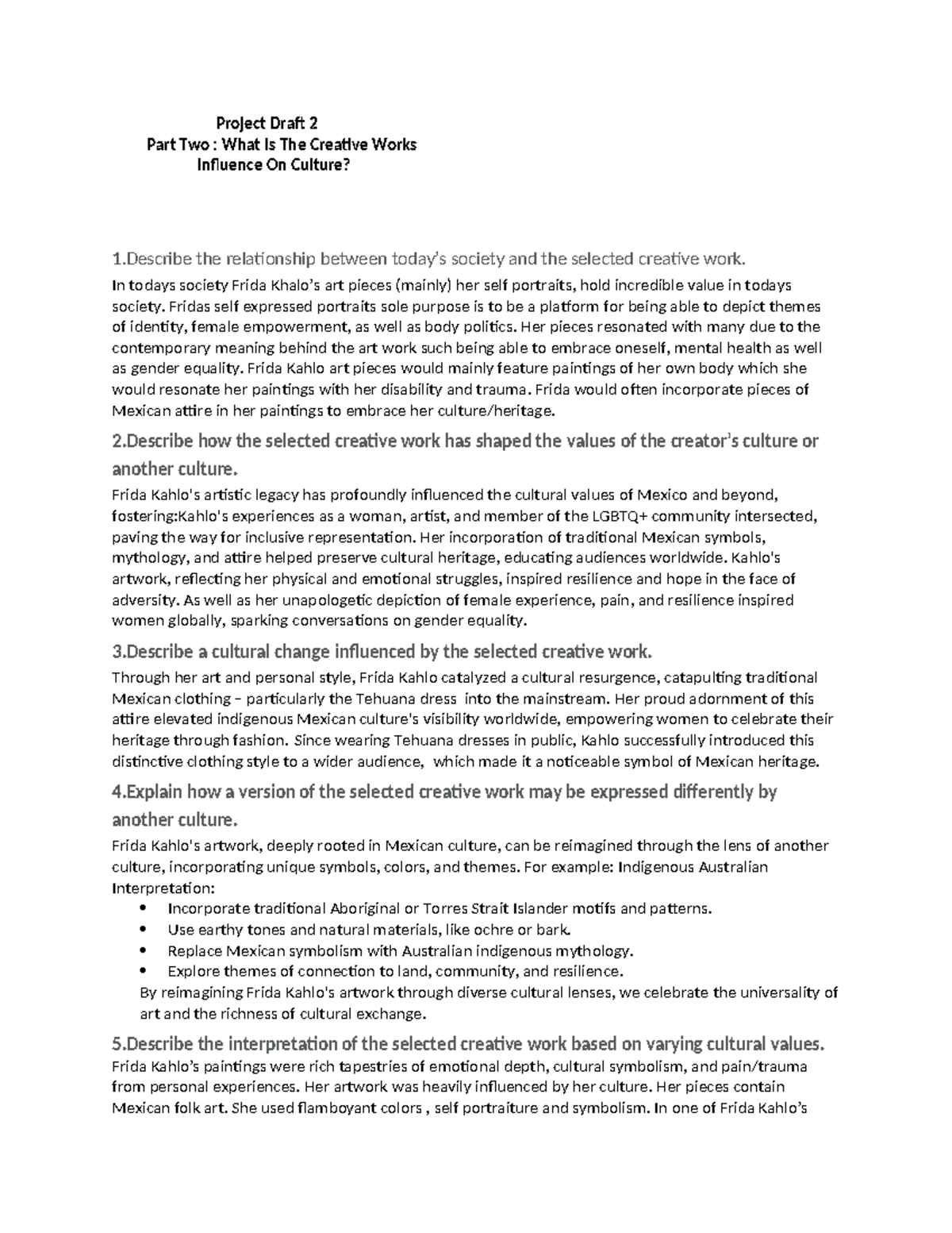 Project 4 copy - Assignment - Project Draft 2 Part Two : What Is The ...