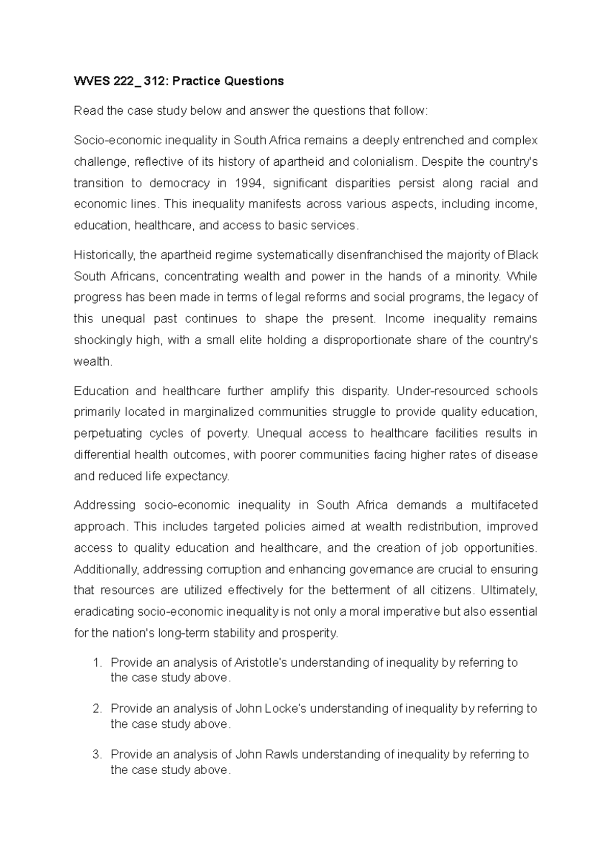 Case Study - WVES 222_ 312: Practice Questions Read the case study ...