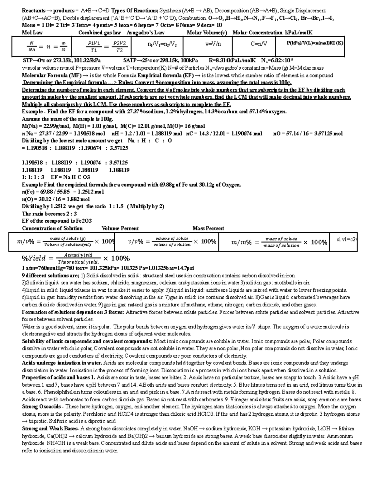 Notes part 1 - my chem note for SCH3U and SCH4U - Reactants → products ...