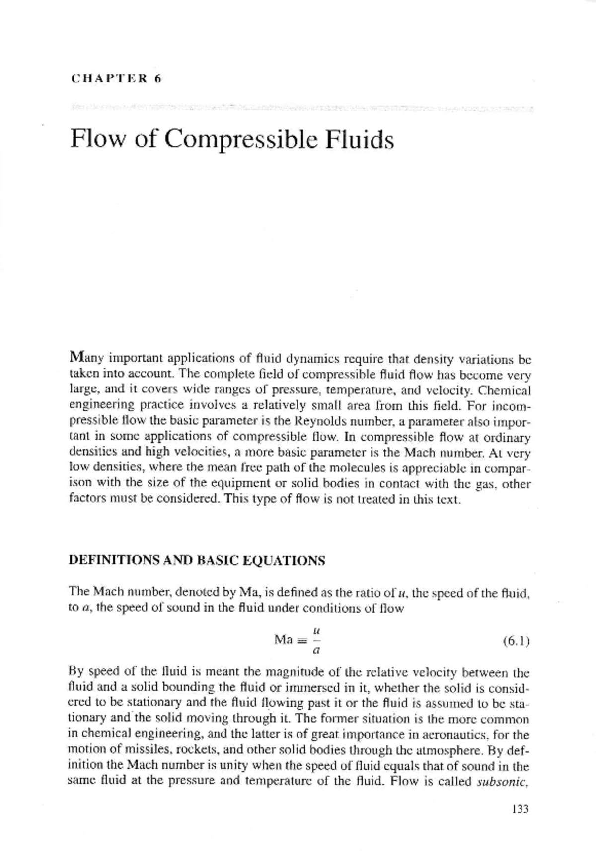 Mccabe Compressible - CHAPTER 6 Flow of Compressible Fluids Many important applications of fluid ...