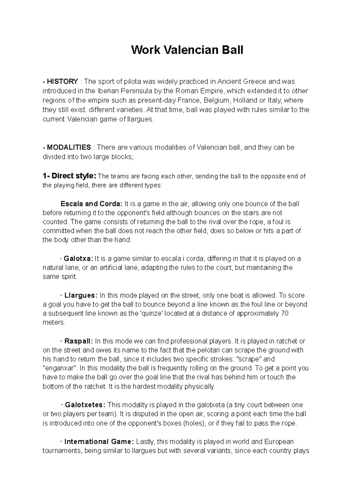 Trabajo Pilota Valenciana - Work Valencian Ball - HISTORY : The sport ...